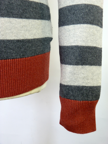 FARAH VINTAGE The Grove Retro 60s Block Stripe Mod Jumper Grey