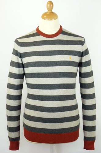 FARAH VINTAGE The Grove Retro 60s Block Stripe Mod Jumper Grey